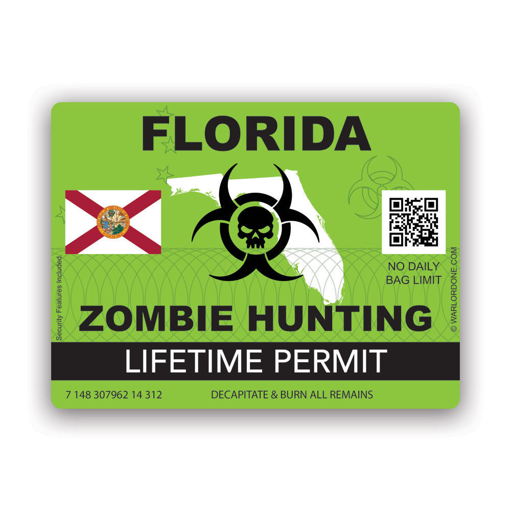 Zombie Florida State Hunting Permit Sticker Decal - Weatherproof - fl ...