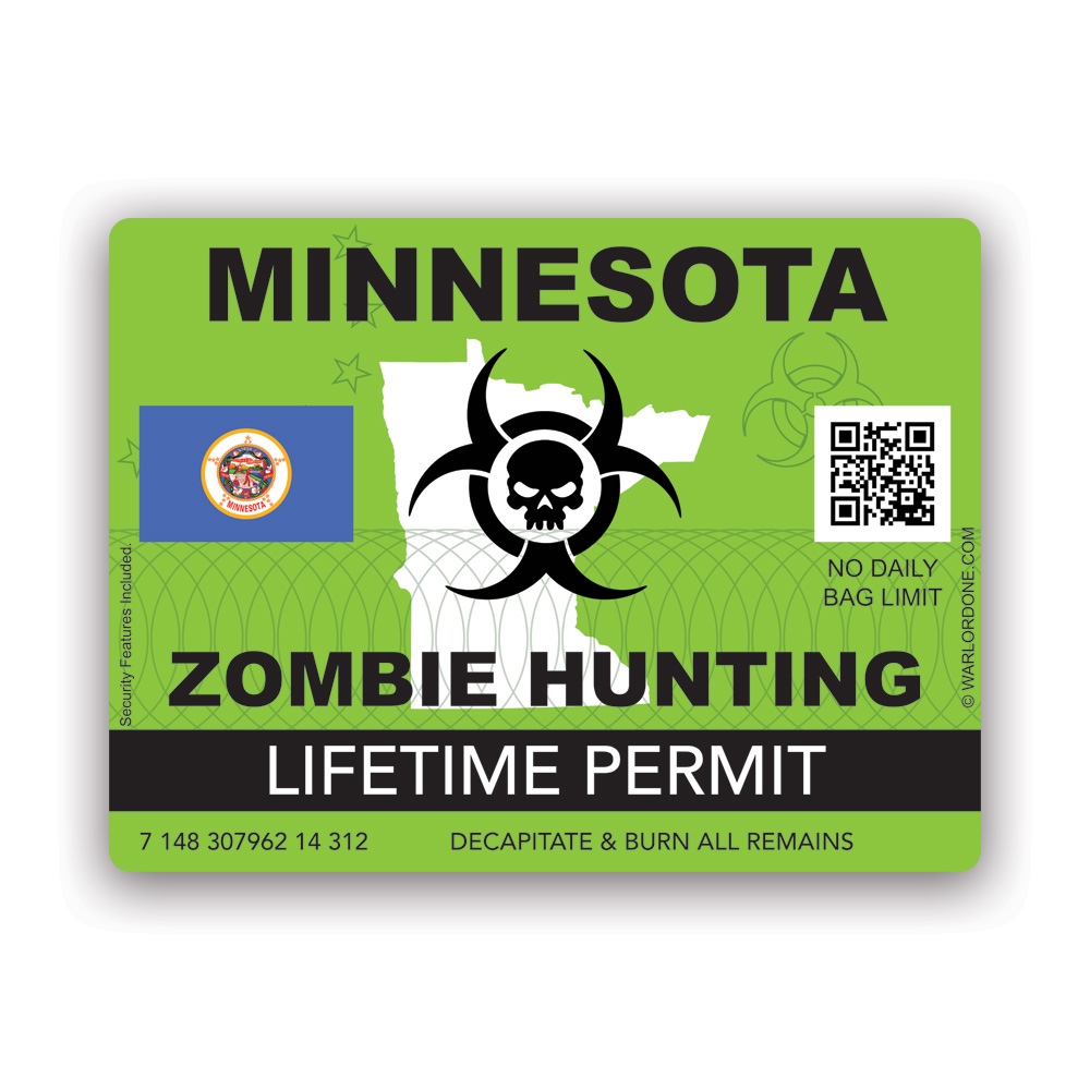 Zombie Minnesota State Hunting Permit Sticker Decal - Weatherproof - mn ...